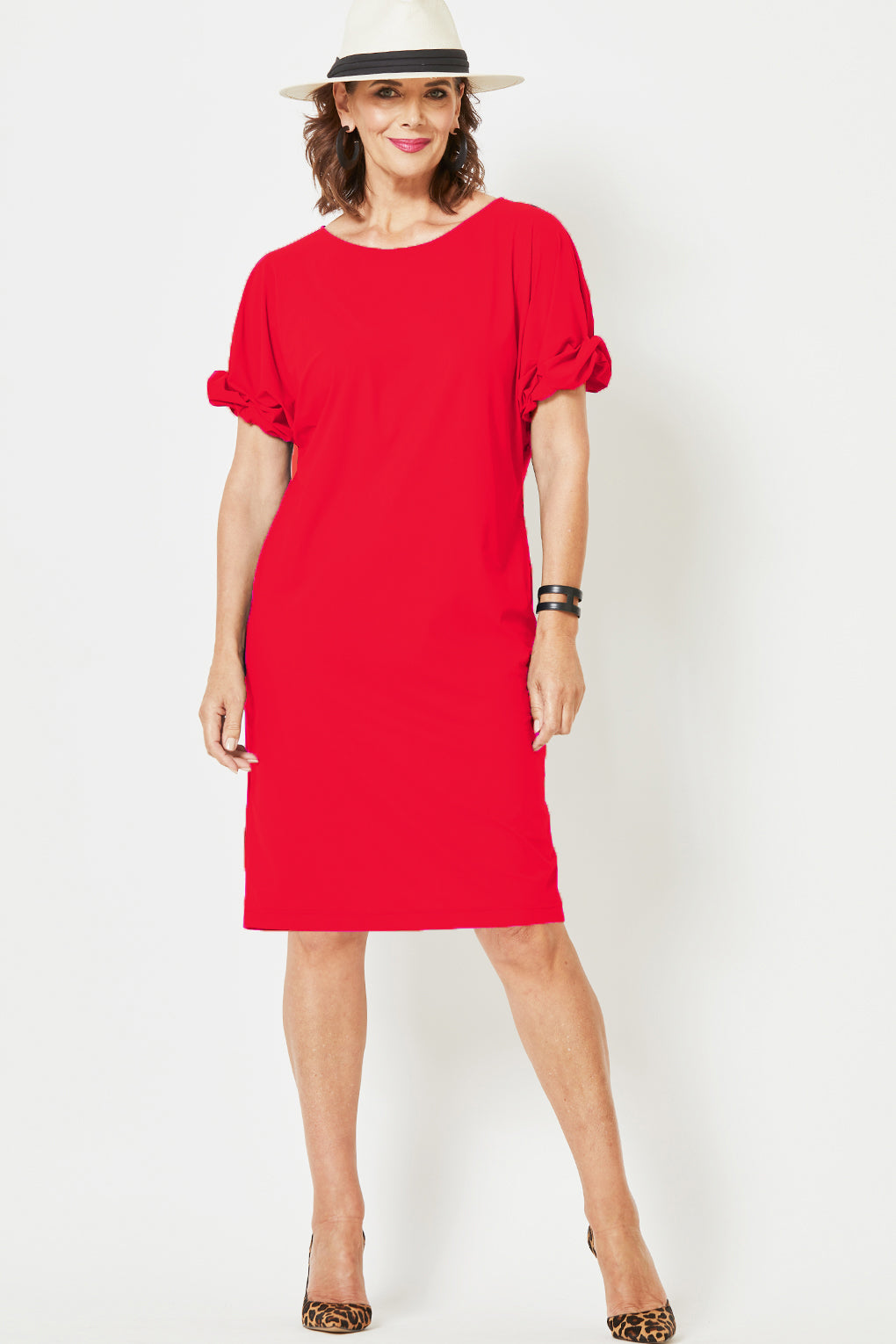 PAULA RYAN Ruched Sleeve Dress - Poppy Microjersey – Paula Ryan