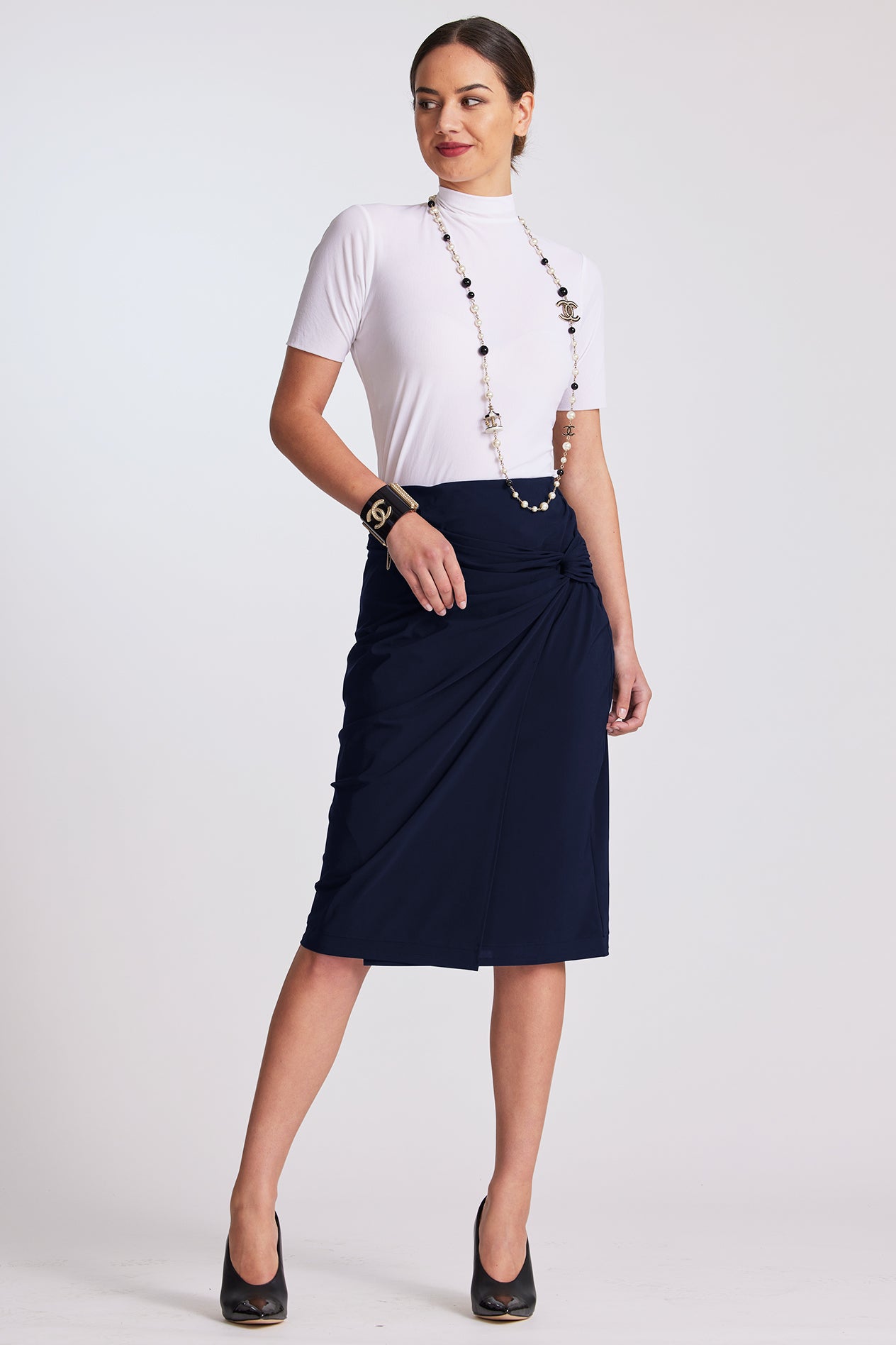 PAULA RYAN Short Twist Wrap Skirt - Navy | Paula Ryan